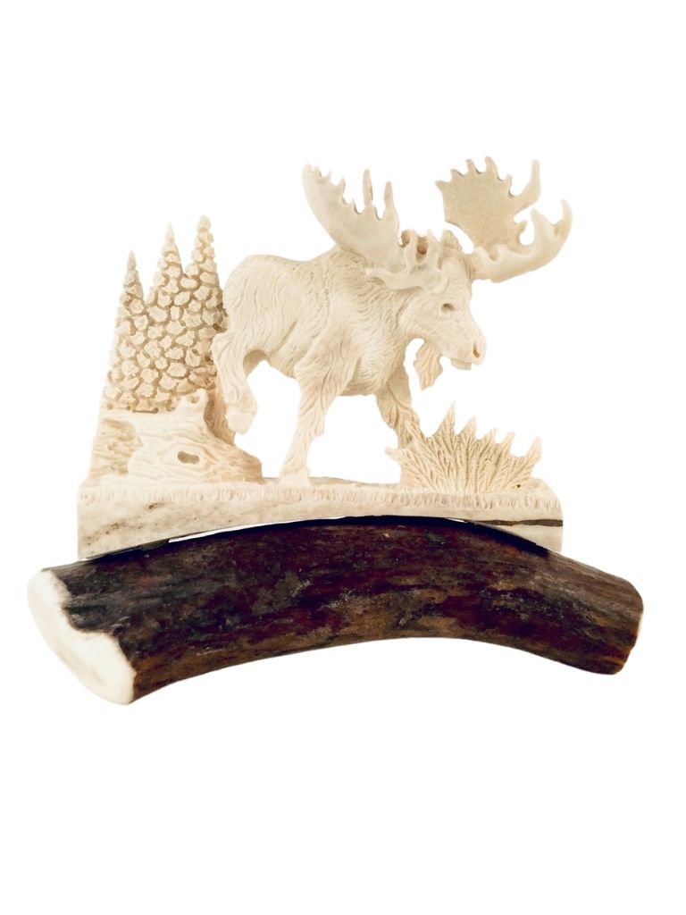 Wildlife Moose Antler Carvings Moose And Wolves (mammoth Tusk) By