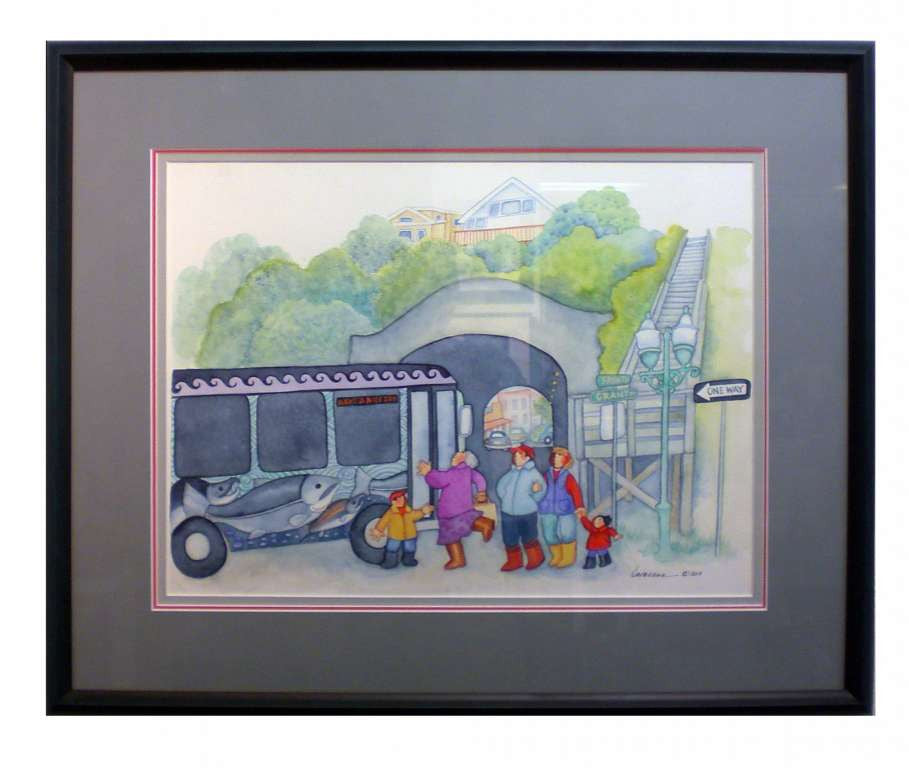 CATCHING A RIDE FRAMED ORIGINAL WATERCOLOR – Scanlon Gallery & Custom ...